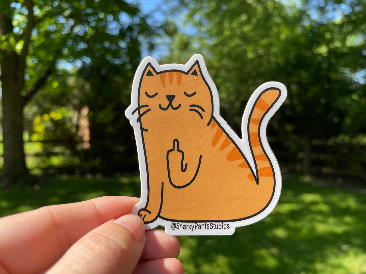 Orange Middle Finger Cat Sticker – Snarky Pants Studios